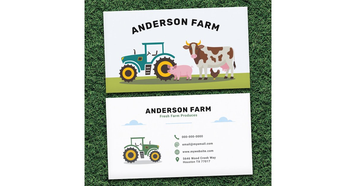 Tractor, Cow, Pig and Chicken - Farm Business Card | Zazzle