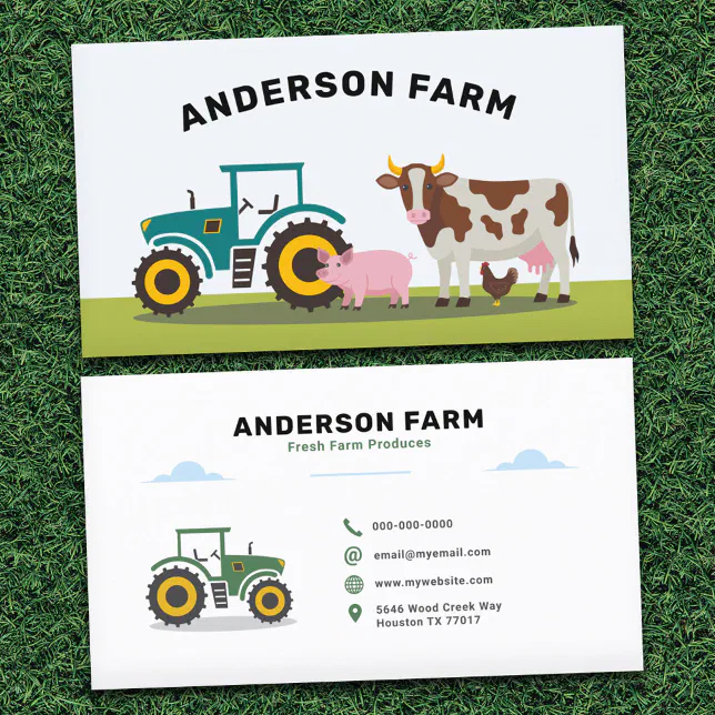 Tractor, Cow, Pig and Chicken - Farm Business Card | Zazzle