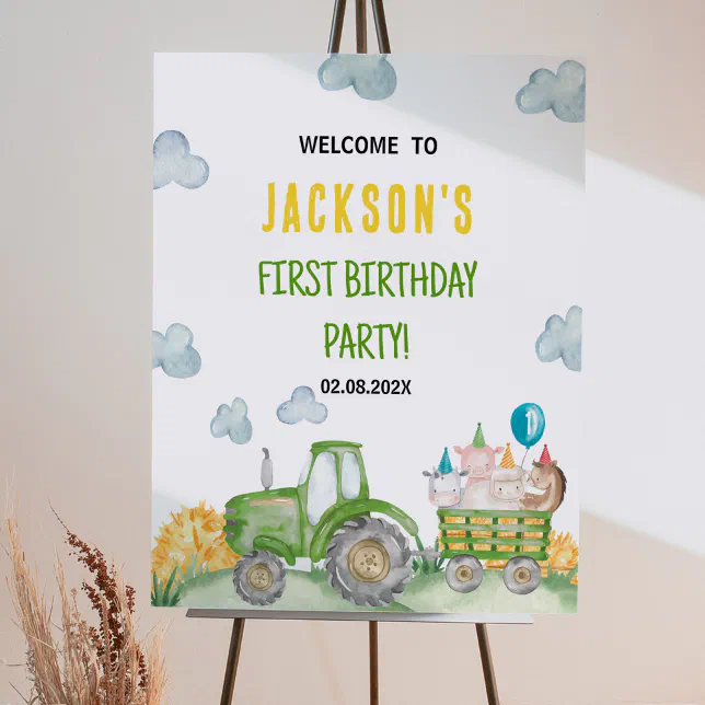 Tractor Farm Animal First Birthday Welcome Sign | Zazzle