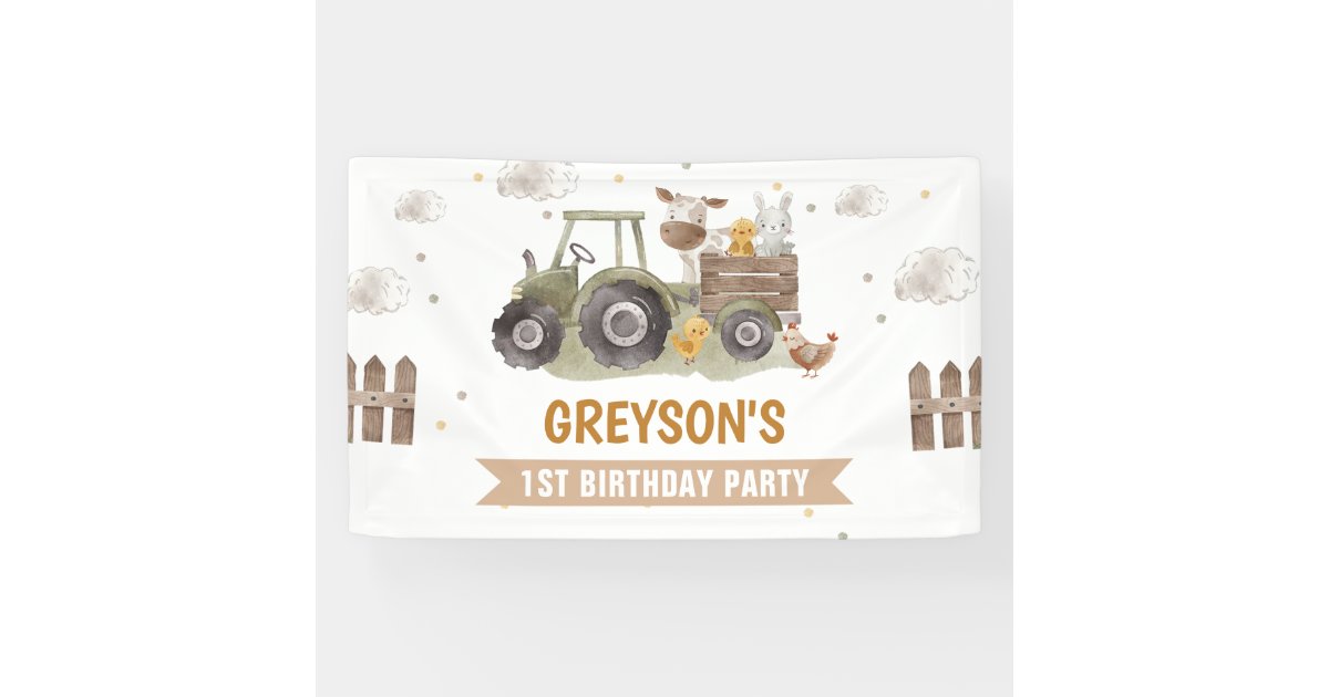 Tractor Farm Birthday Party Animals Barn Banner | Zazzle