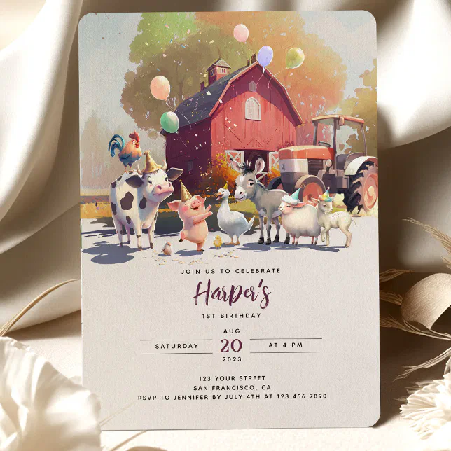 Tractor Farm Birthday Party Animals Barn Invitation | Zazzle