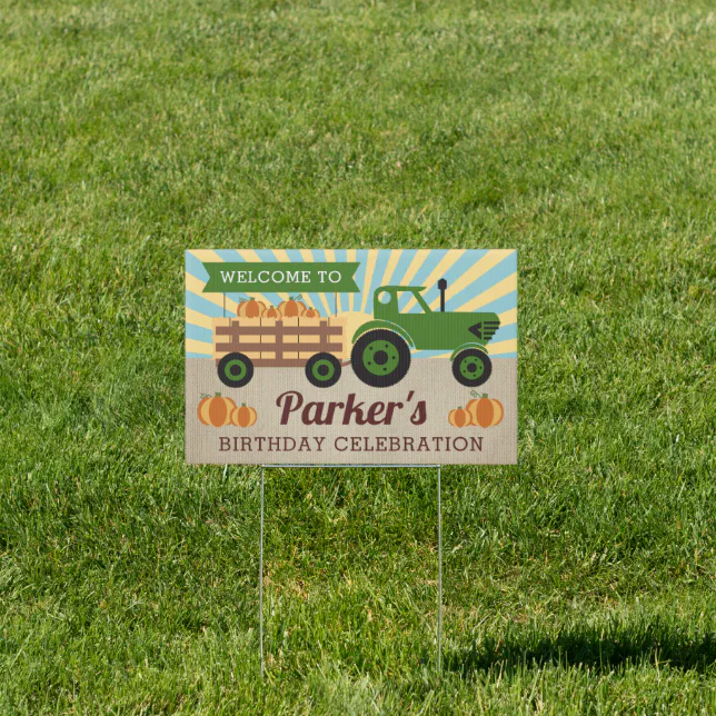 Tractor Hayride Pumpkin Birthday Welcome Yard Sign | Zazzle