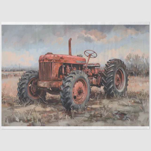 Tractor in the Field Rustic Decoupage Tissue Paper | Zazzle