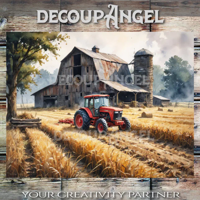 Tractor on the Farm Landscape #2 Decoupage Tissue Paper | Zazzle