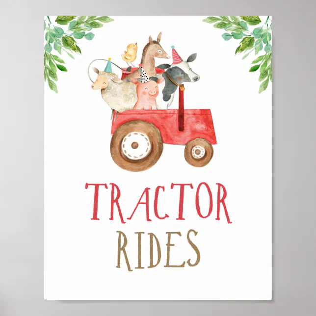 Tractor Rides Farm Animals Barnyard Boy Birthday P Poster | Zazzle