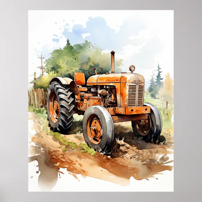 TRACTOR-Watercolor image Poster | Zazzle