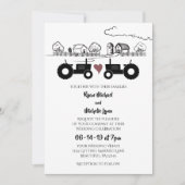 Tractors in LOVE Black and White Farm Wedding Invitation | Zazzle