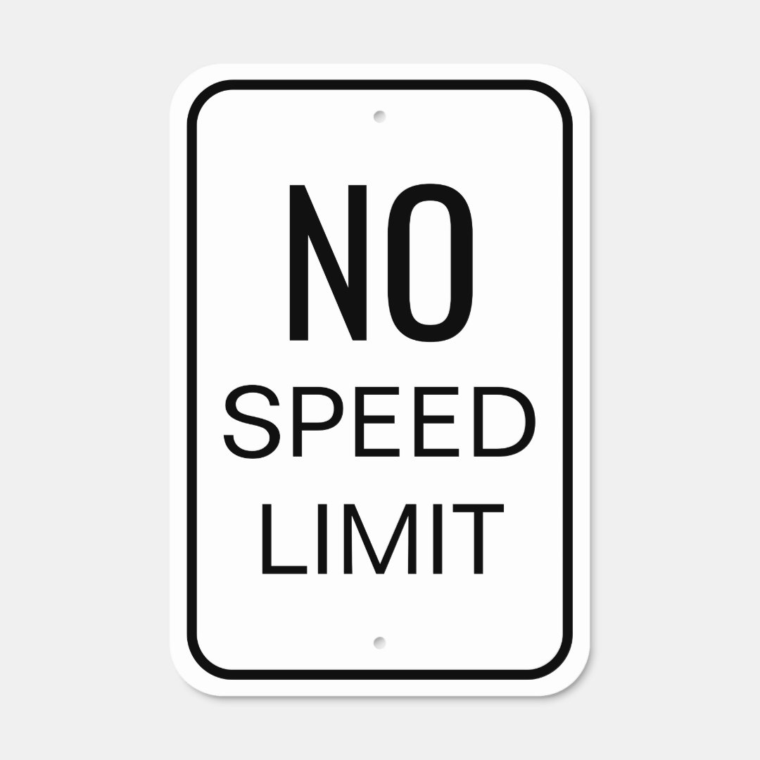 Traditional Black and White No Speed Limit Metal Sign | Zazzle