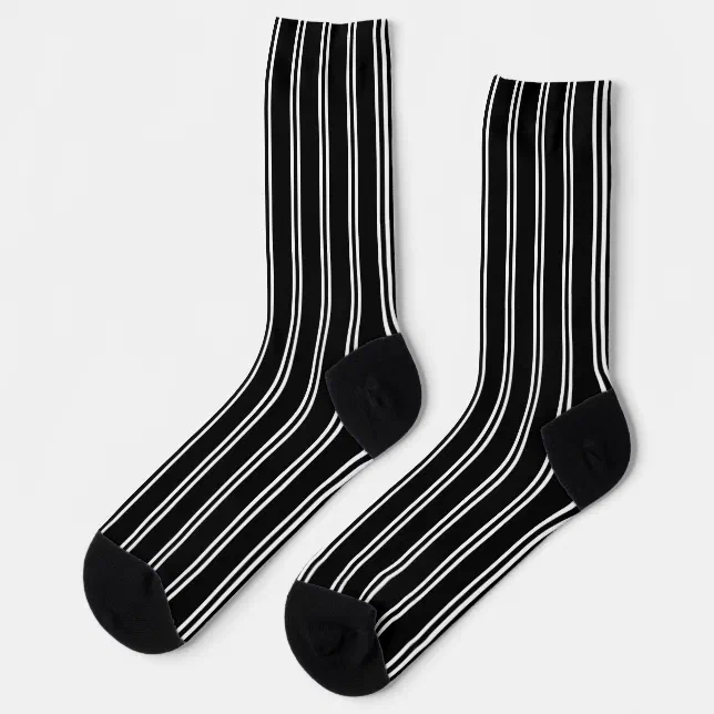 Traditional Black and White Vertical Stripes Socks | Zazzle