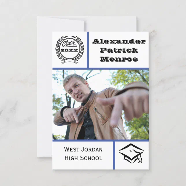 Traditional Blue - 3x5 Graduation Invitation | Zazzle