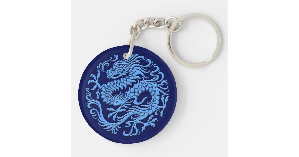 Traditional Blue Chinese Dragon Circle Keychain | Zazzle