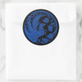 Traditional Blue Phoenix Circle on Black Classic Round Sticker | Zazzle