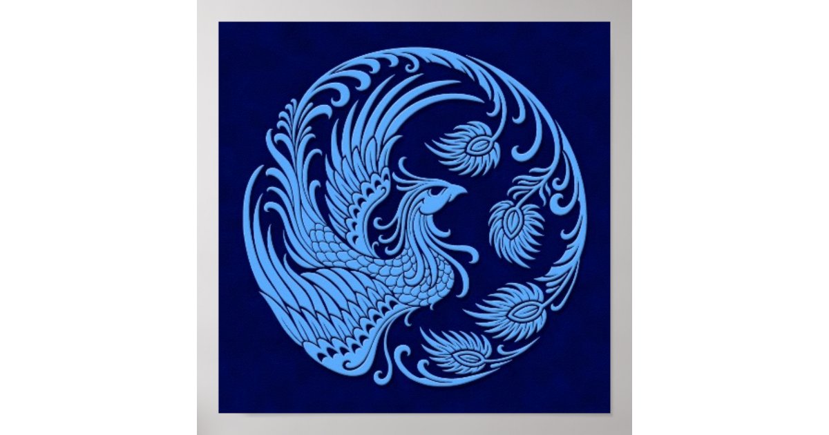 Traditional Blue Phoenix Circle Poster | Zazzle