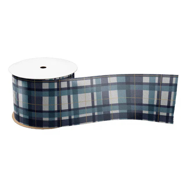 Traditional Blue Preppy Plaid Pattern Satin Ribbon | Zazzle