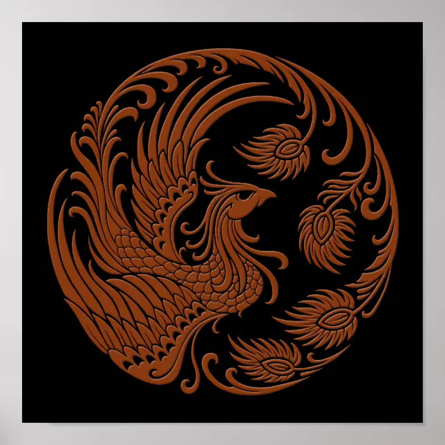 Traditional Brown Phoenix Circle Poster | Zazzle