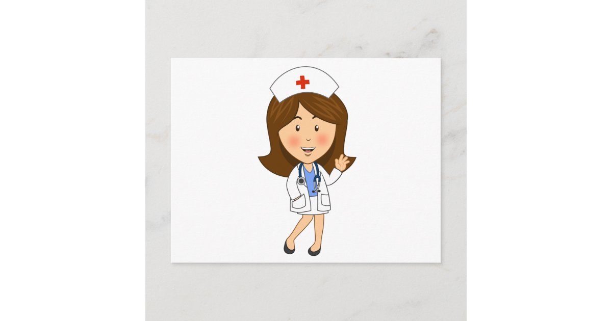 Traditional Cartoon Nurse Waving Postcard | Zazzle