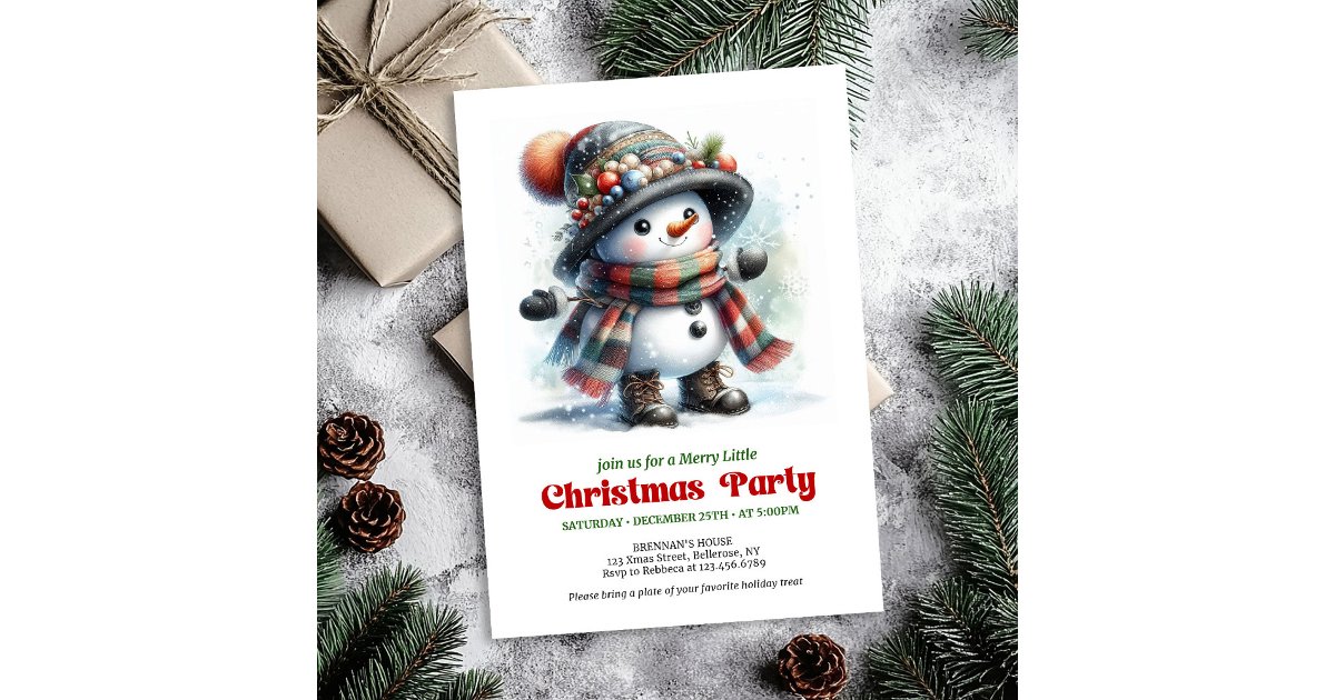 Traditional cartoon snowman party invite printable | Zazzle
