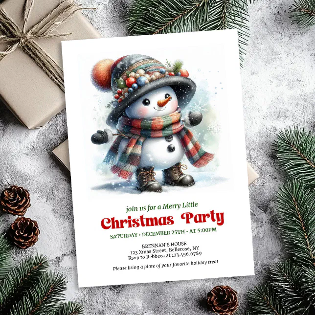 Traditional cartoon snowman party invite printable | Zazzle