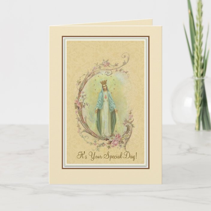 Traditional Catholic Blessed Virgin Mary Flowers Card | Zazzle.com