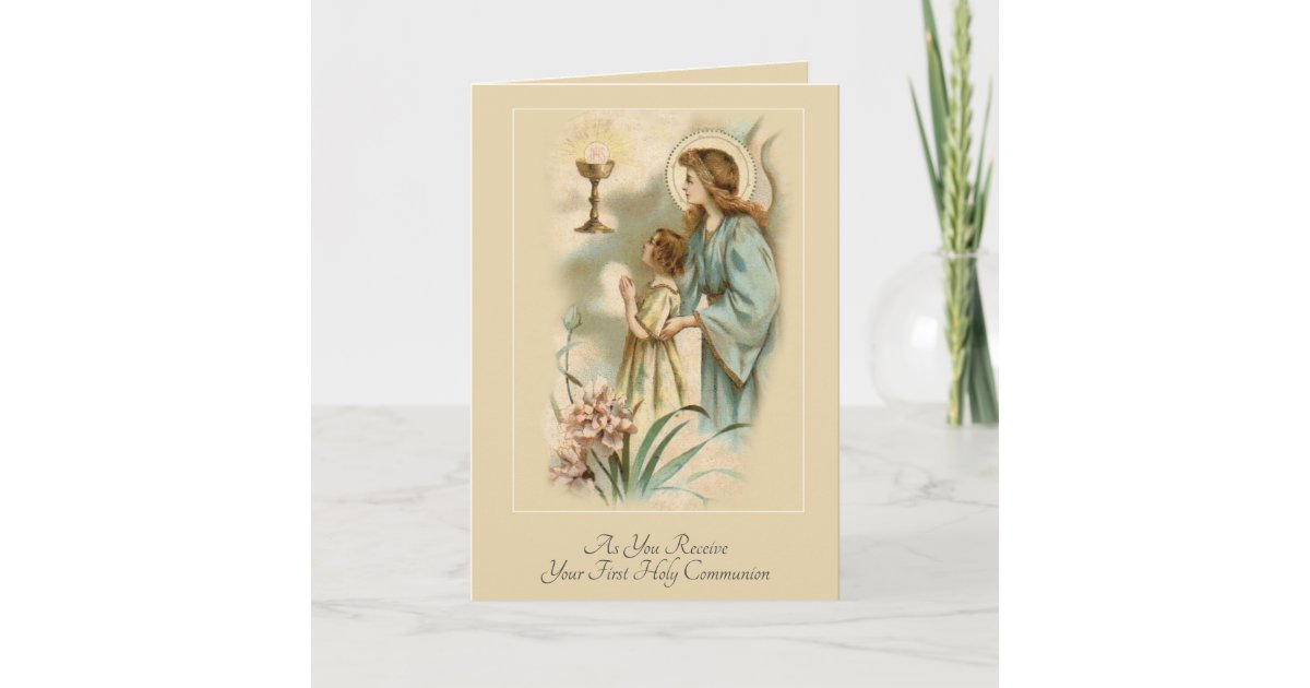 Traditional Catholic First Holy Communion Prayer Card | Zazzle
