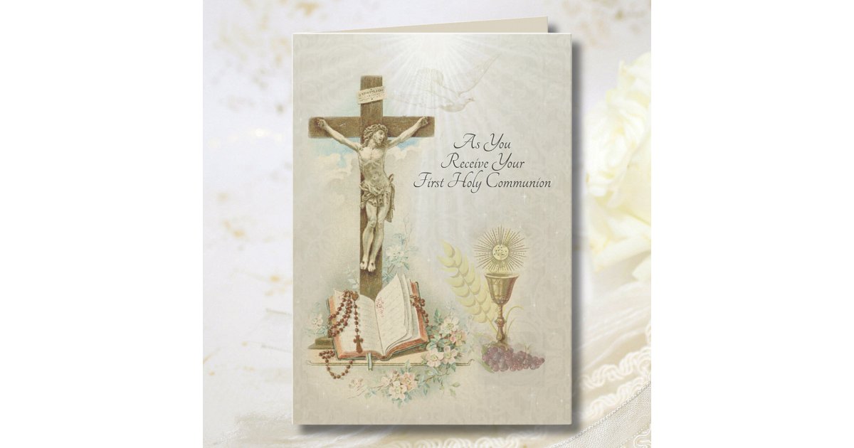 Traditional Catholic First Holy Communion Prayer Card | Zazzle