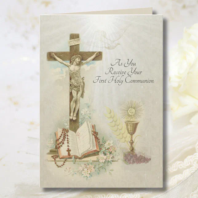 Traditional Catholic First Holy Communion Prayer Card | Zazzle