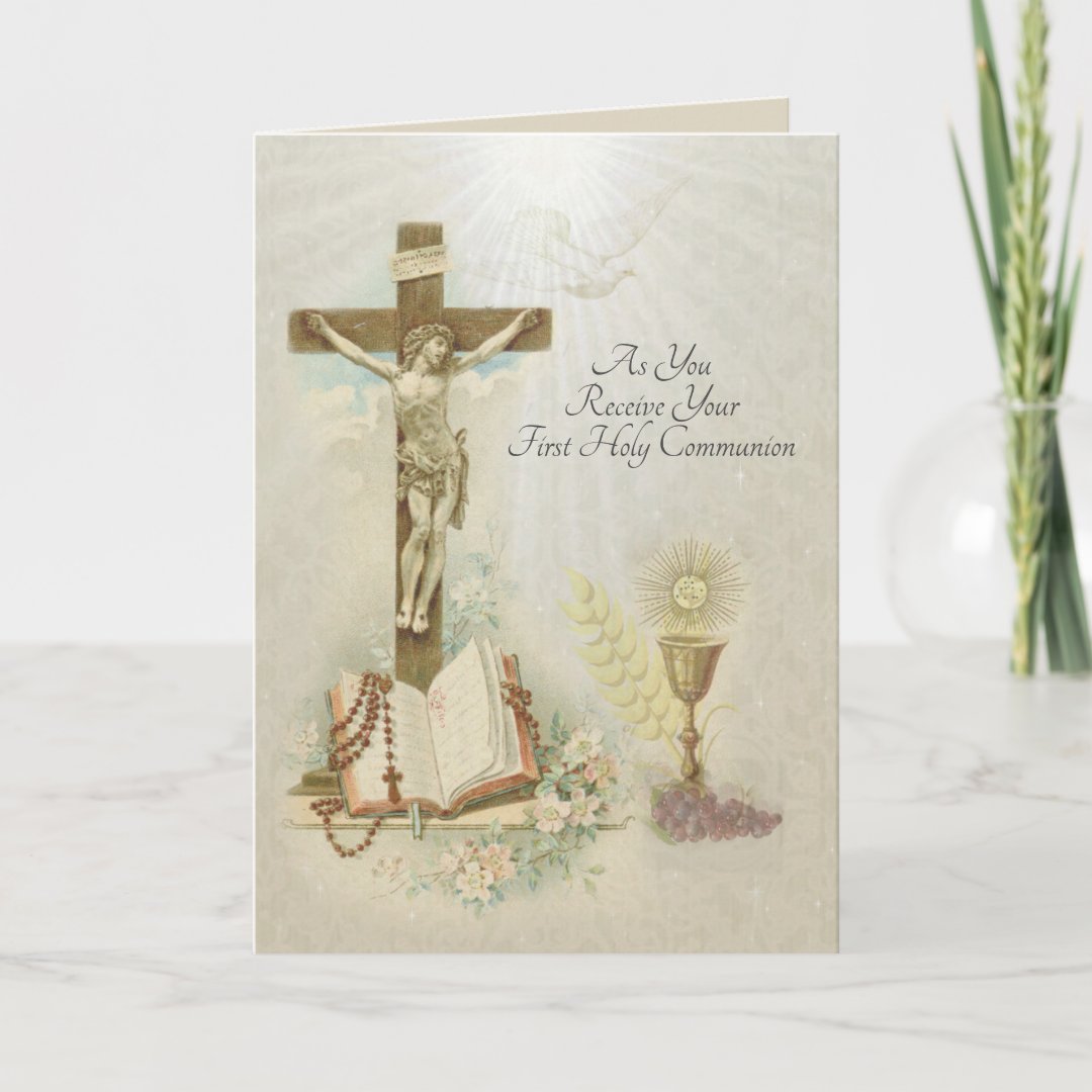 Traditional Catholic First Holy Communion Prayer Card | Zazzle