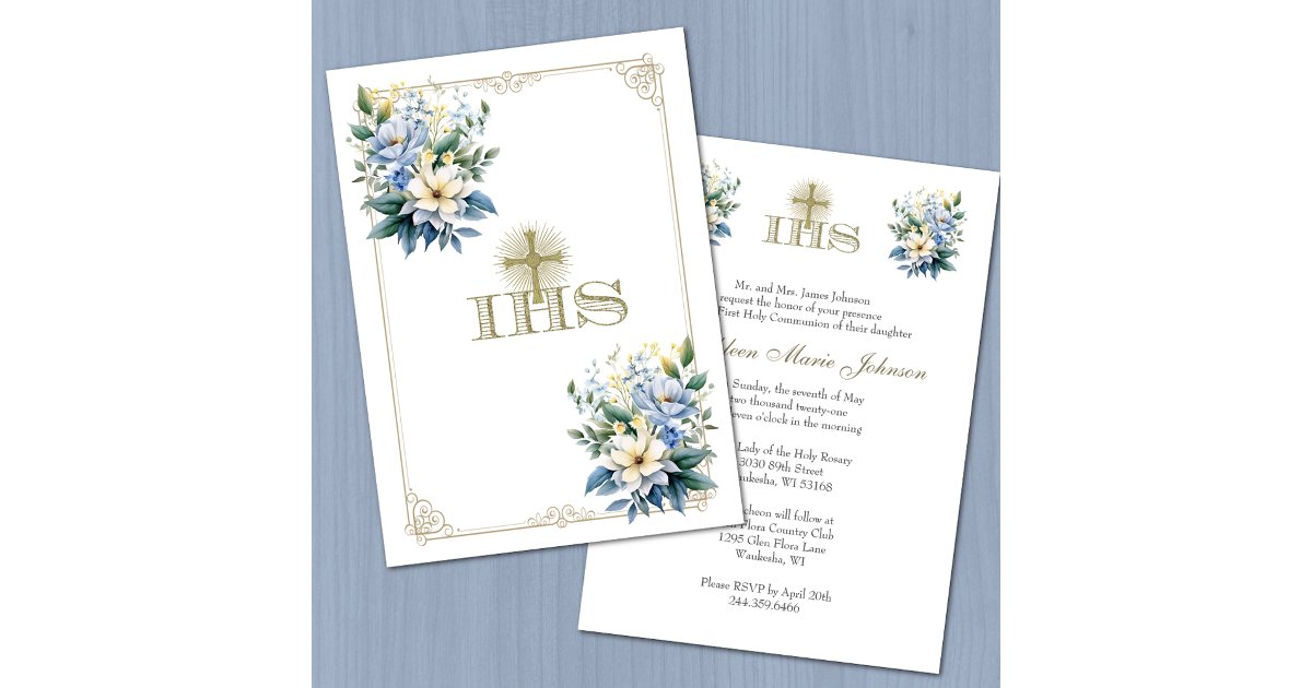 Traditional Catholic Holy Communion Floral Invitation | Zazzle