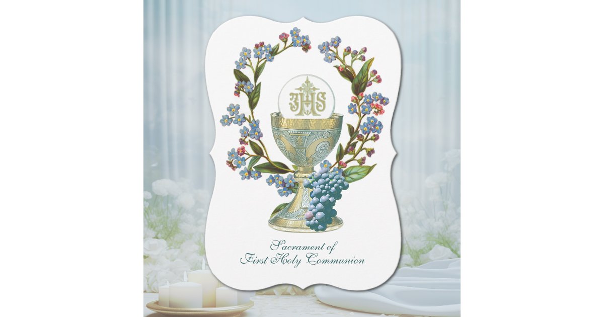 Traditional Catholic Holy Communion Floral Invitation | Zazzle