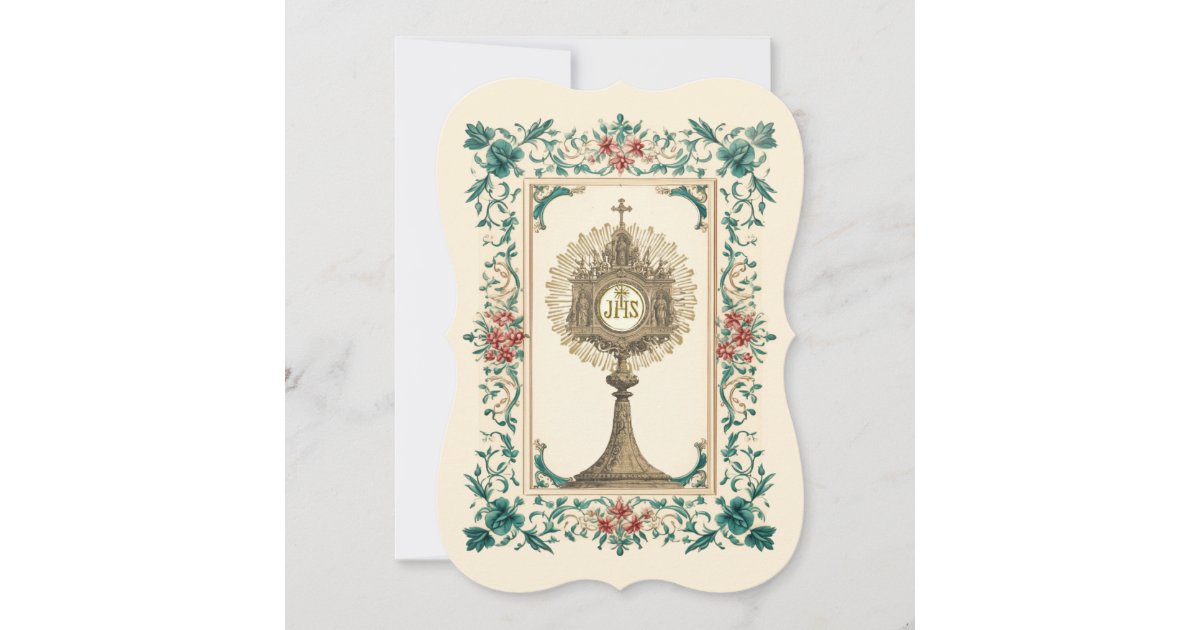 Traditional Catholic Holy Communion Floral Invitation | Zazzle