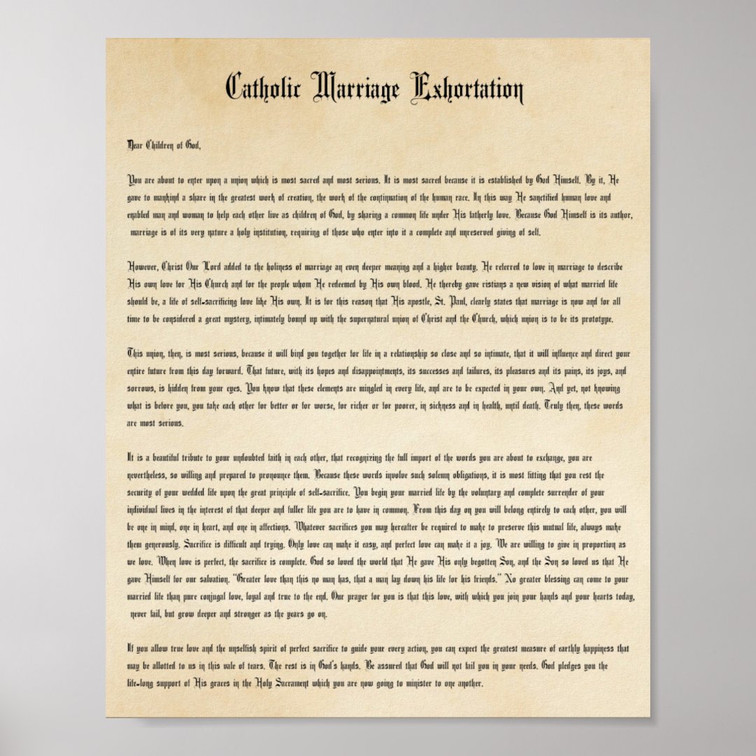 Traditional Catholic Marriage Exhortation Poster | Zazzle