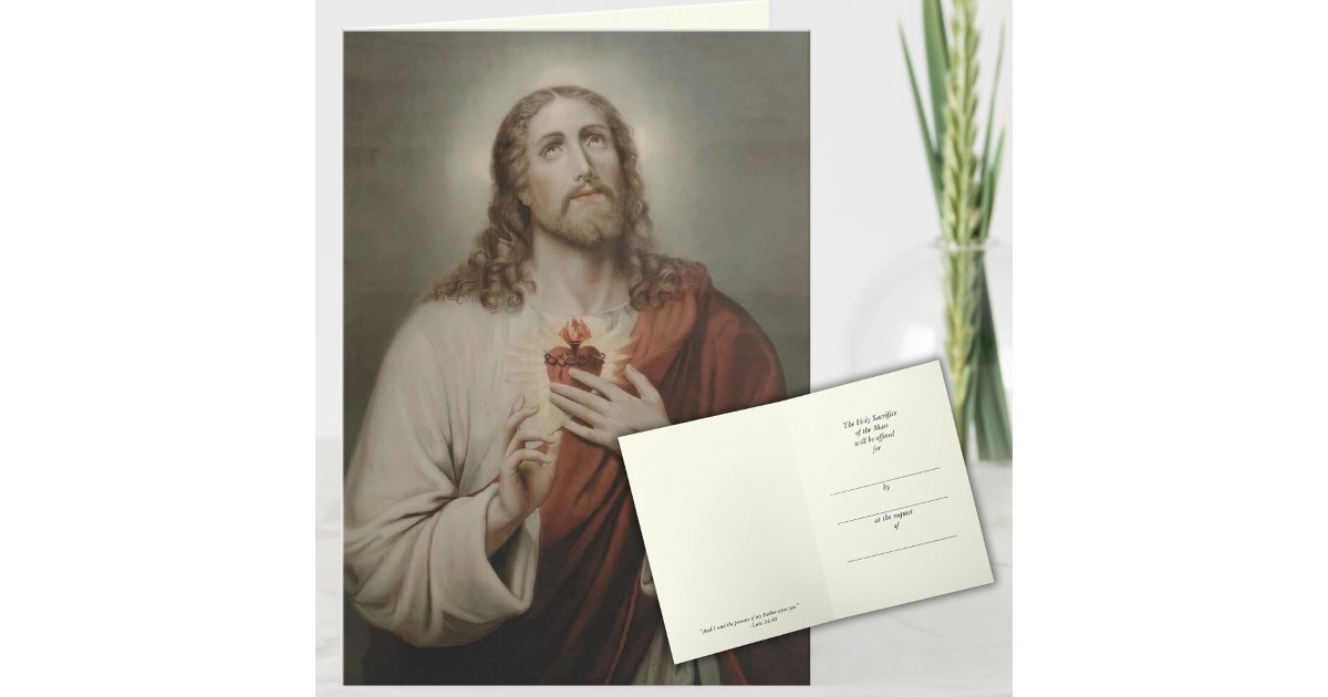 Traditional Catholic Mass Offering Sacred Heart Card | Zazzle