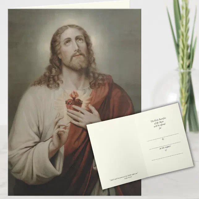 Traditional Catholic Mass Offering Sacred Heart Card | Zazzle