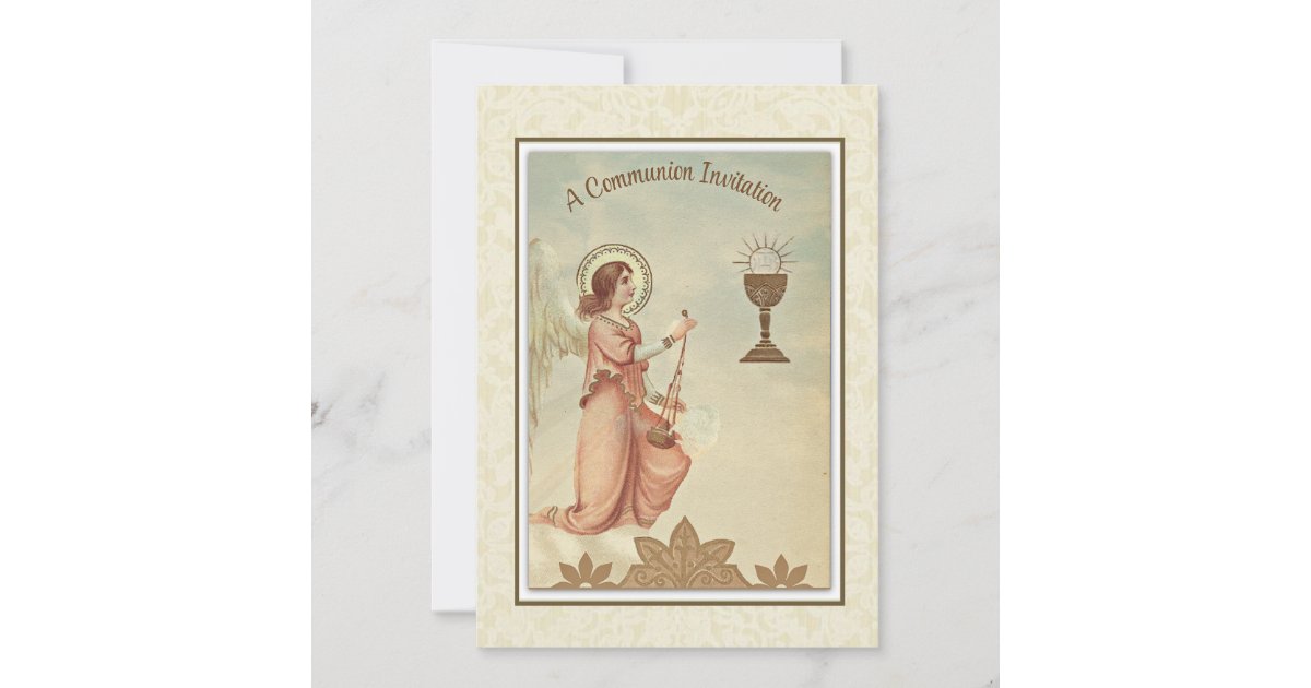 Traditional Catholic Vintage Communion Invitation | Zazzle