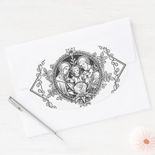 Traditional Catholic Wedding Holy Family Oval Sticker | Zazzle