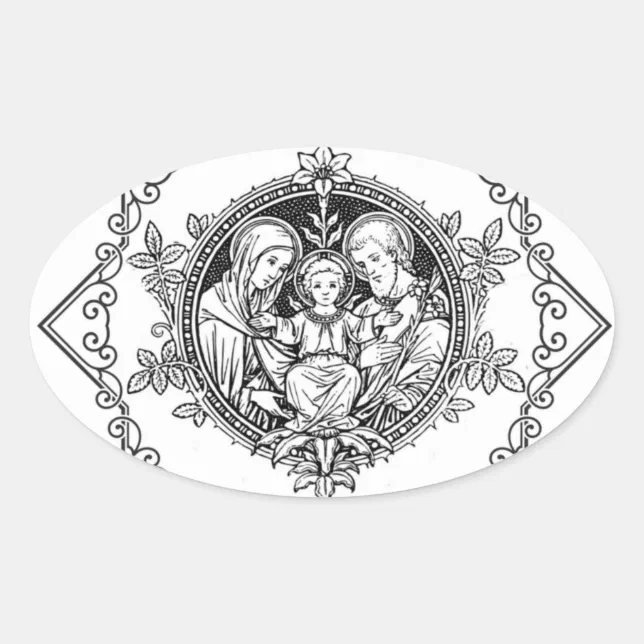Traditional Catholic Wedding Holy Family Oval Sticker | Zazzle