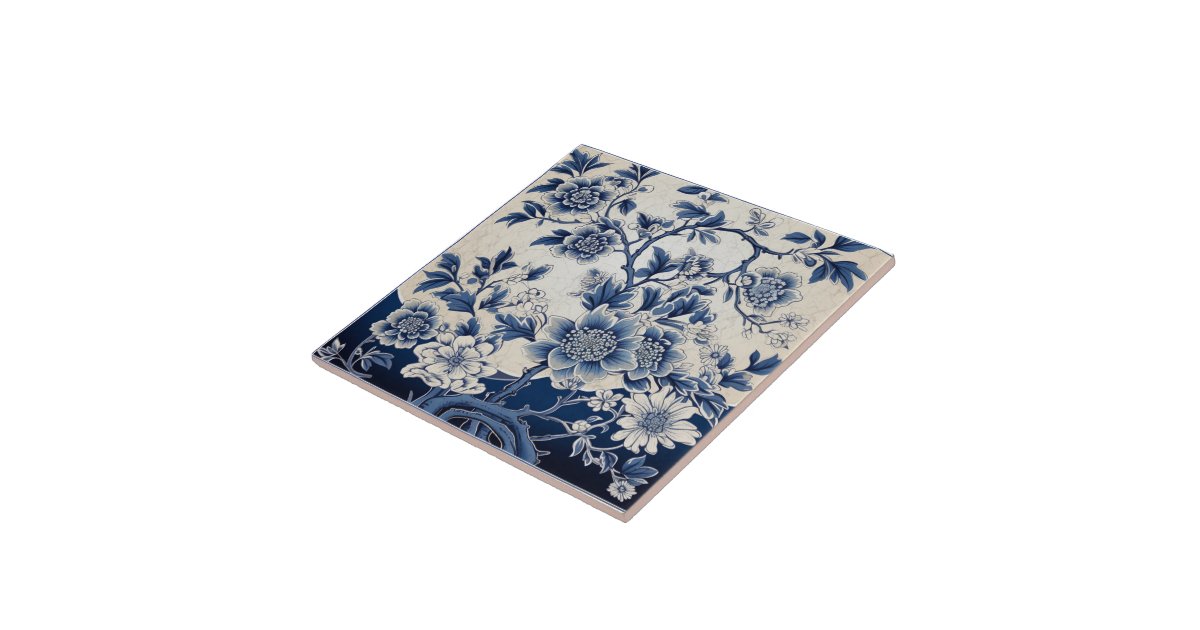 Traditional China Blue Ink Flower Art 9 Ceramic Tile | Zazzle