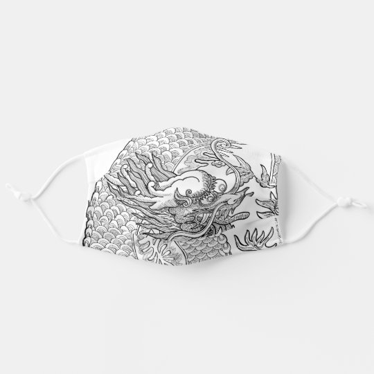 Traditional Chinese Dragon Black Drawing White Adult Cloth Face Mask ...