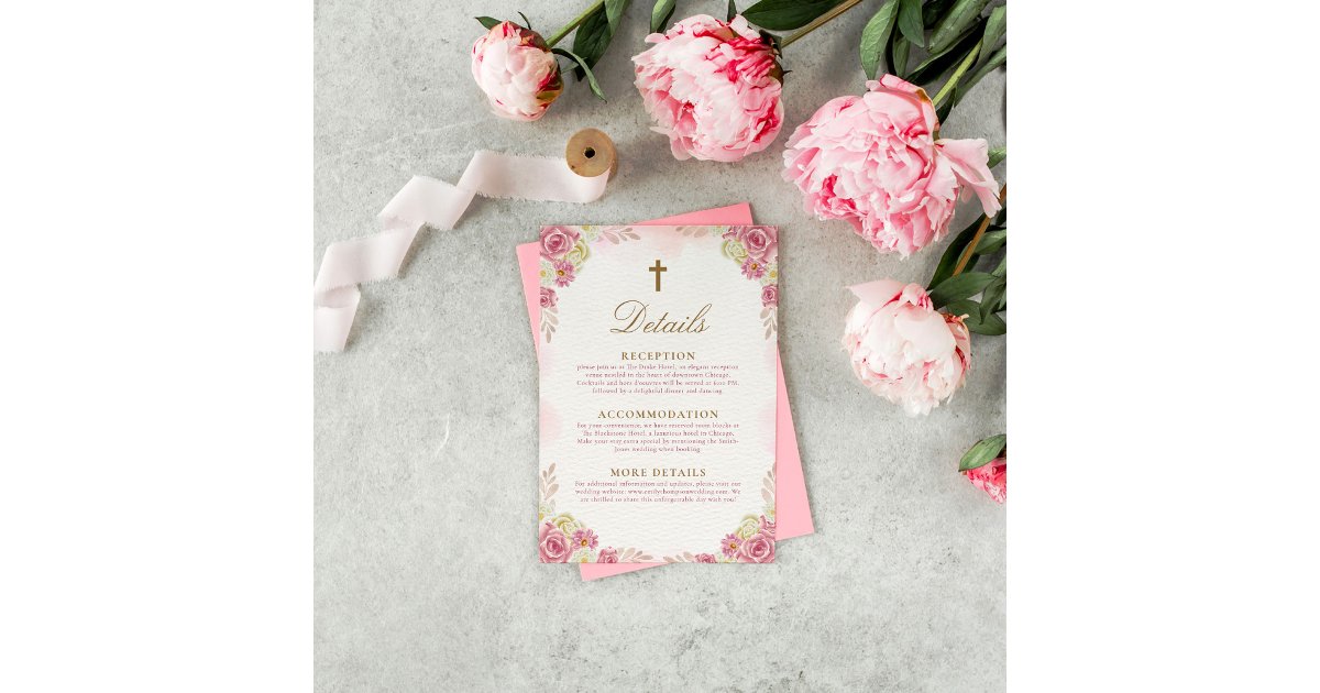 Traditional Christian Catholic Wedding Details Enclosure Card | Zazzle