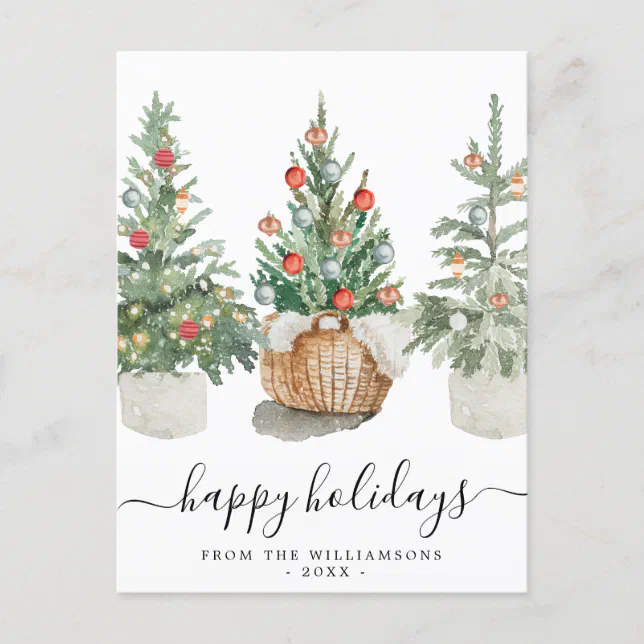 Traditional Christmas Trees Holiday Postcard | Zazzle