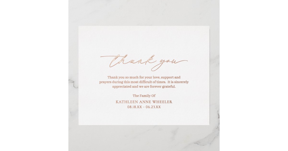 Traditional Classic Funeral Foil Thank You Card | Zazzle
