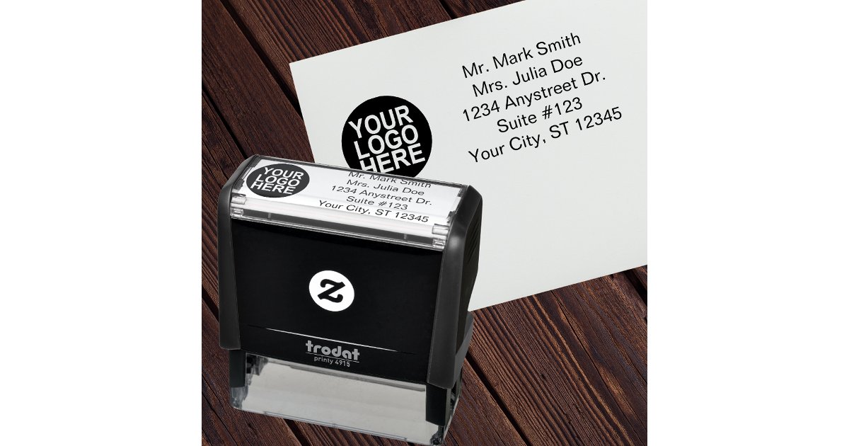 Traditional Custom Business 5 Line With Logo Self-inking Stamp | Zazzle