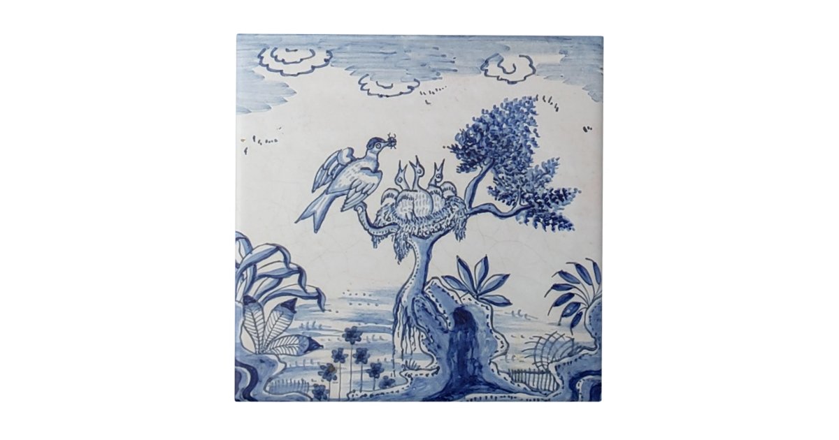 Traditional Delft Tile with Birds-30 | Zazzle