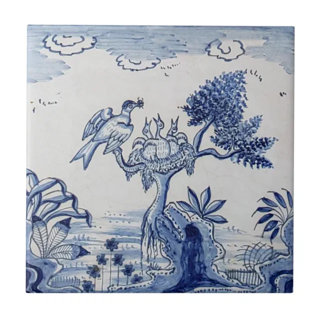 Traditional Delft Tile with Birds-30 | Zazzle