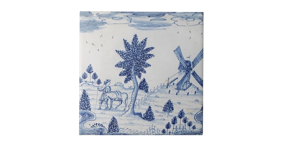 Traditional Dutch Delft Tile-Windmill-27 Ceramic Tile | Zazzle