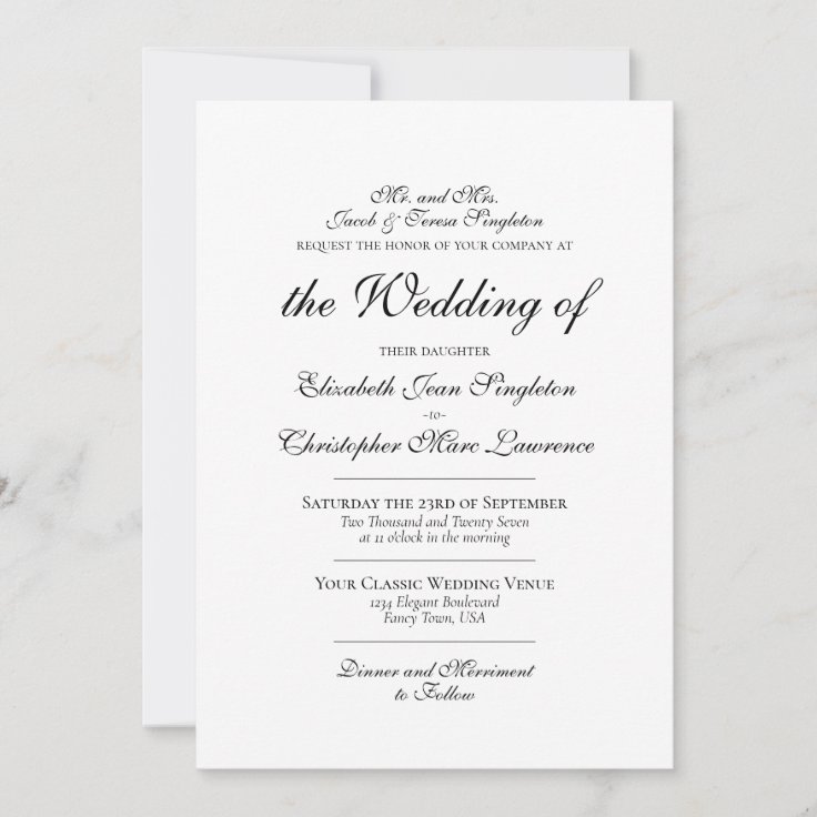 Traditional Elegance Simple Formal Wedding Invitation | Zazzle