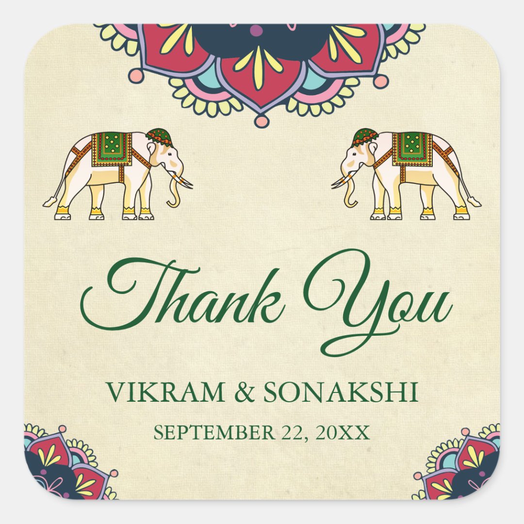 Traditional Elephants Indian Wedding Favor Sticker | Zazzle