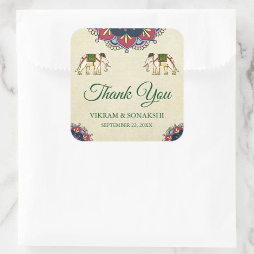 Traditional Elephants Indian Wedding Favor Sticker | Zazzle
