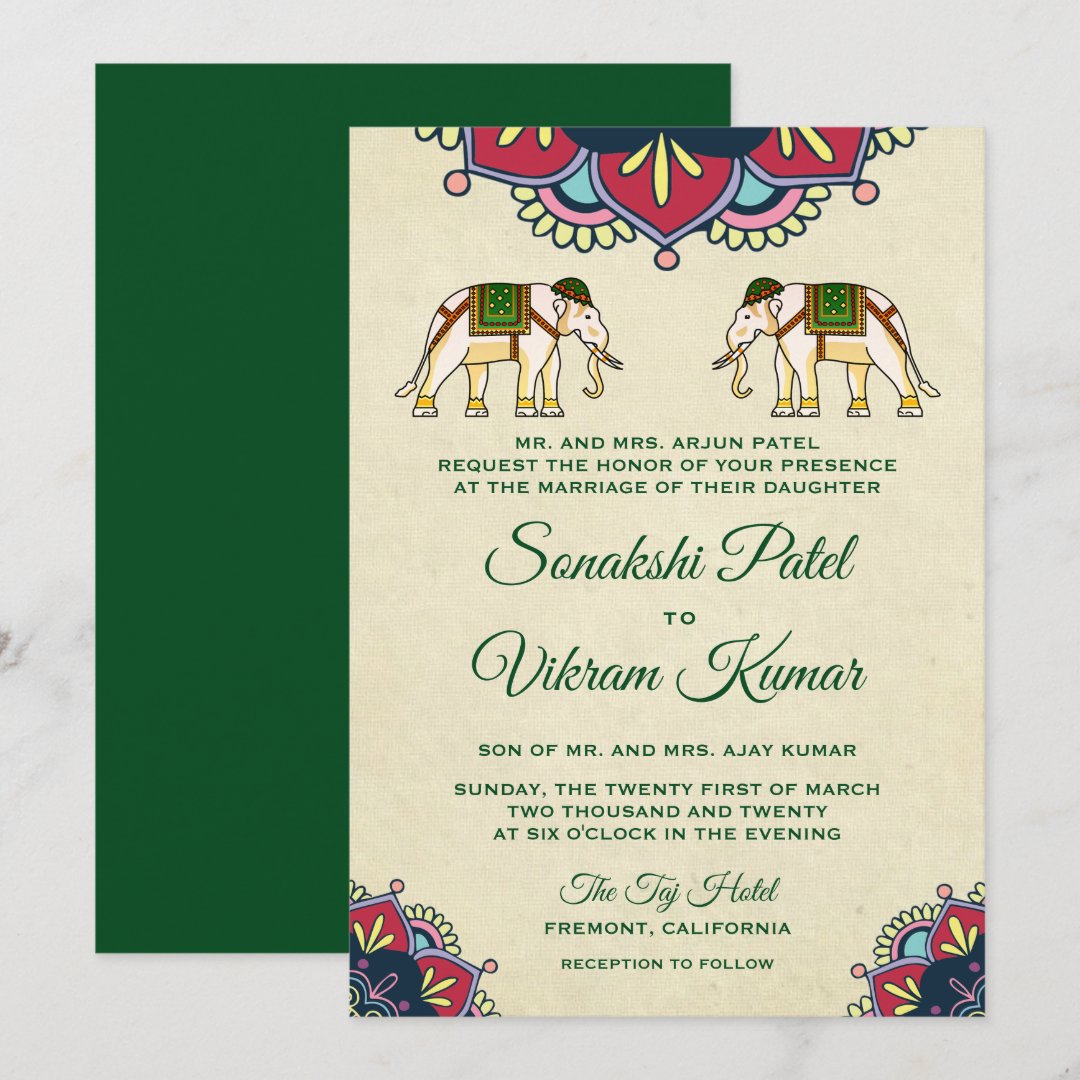 Traditional Elephants Indian Wedding Invitation | Zazzle
