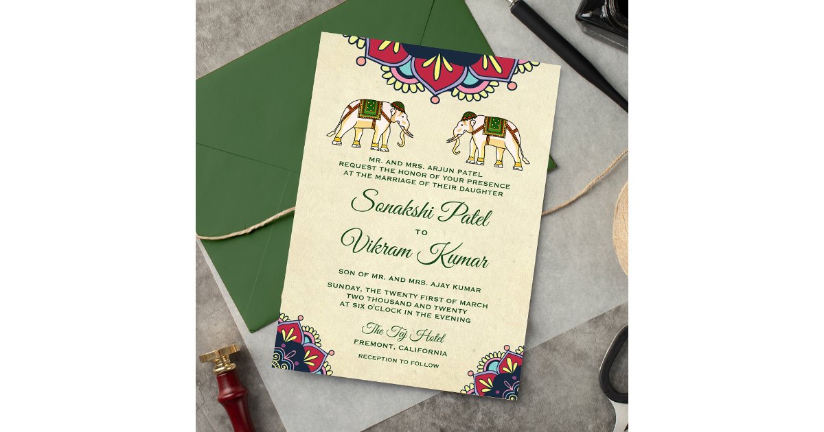 Traditional Elephants Indian Wedding Invitation | Zazzle